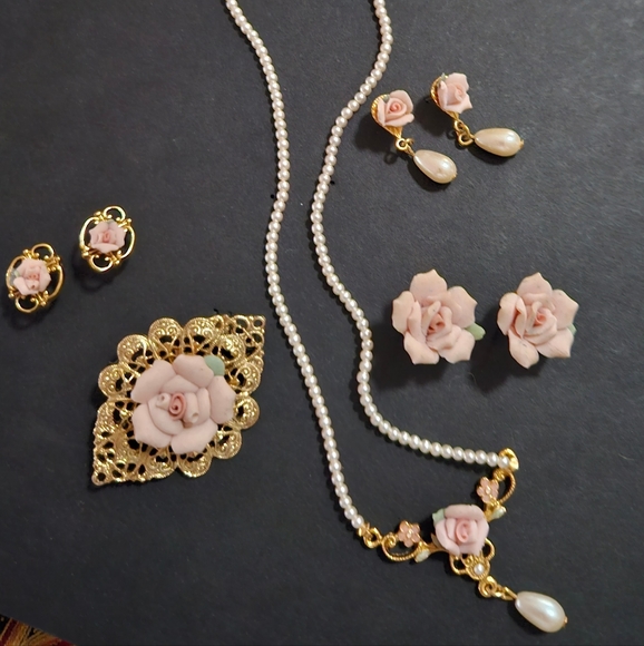 Jewelry | 1928 Pink Rose Jewerly Set | Poshmark